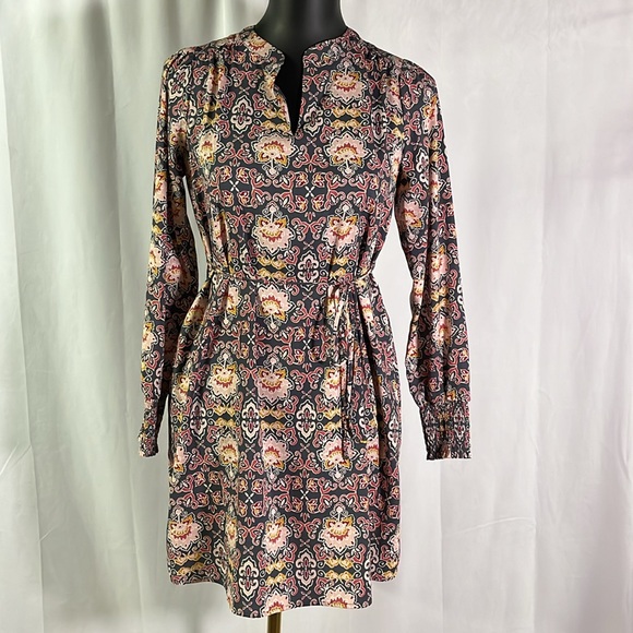 LOFT | Dresses | Loft Gray Pink Gold Floral Print Smocked Wrist Tie ...
